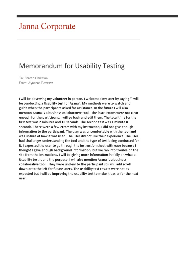 Usability Test Memo | PDF | Usability | Human Communication