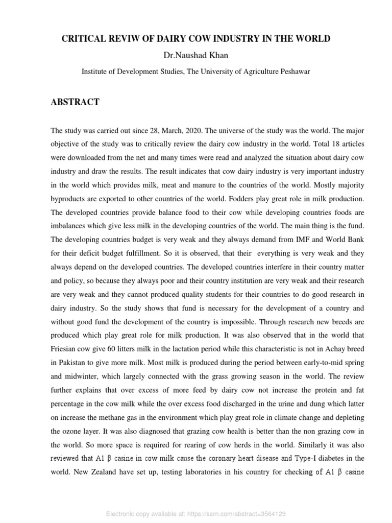 Critical Reviw of Dairy Cow Industry in The World | PDF | Dairy Cattle ...
