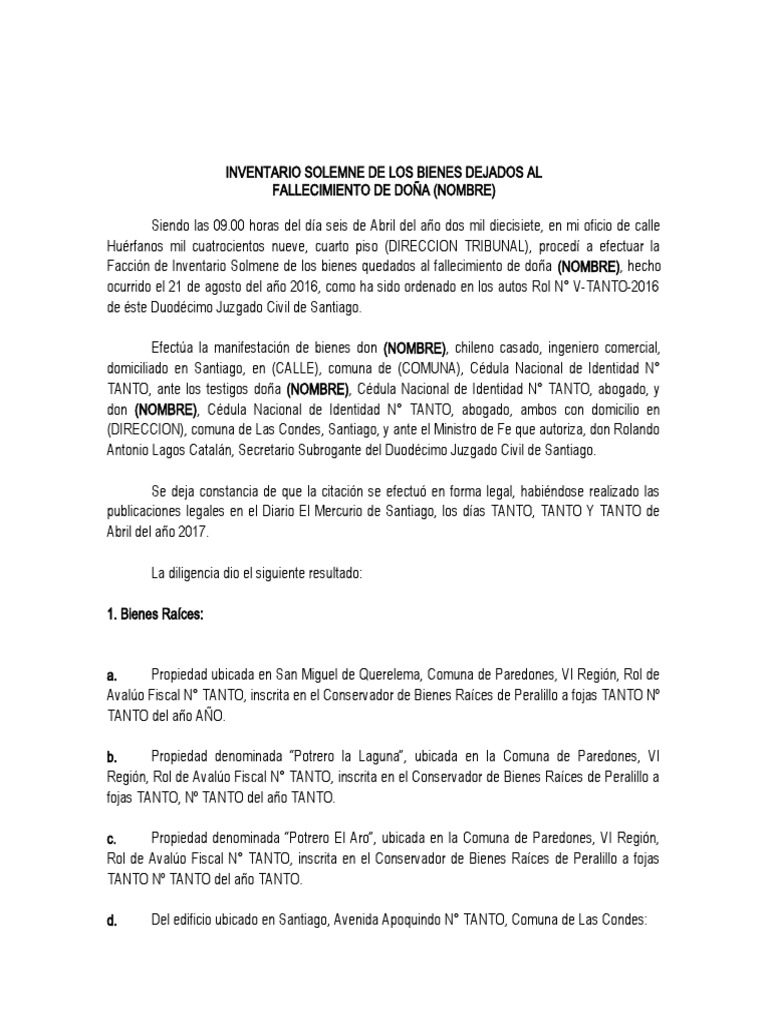 Modelo Inventario Solemne | PDF Modelo Inventario Solemne | PDF