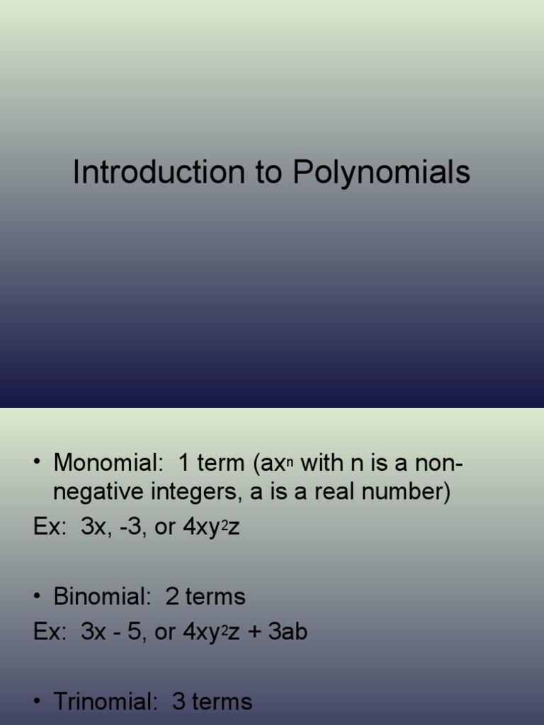 Intro To Polynomials | PDF