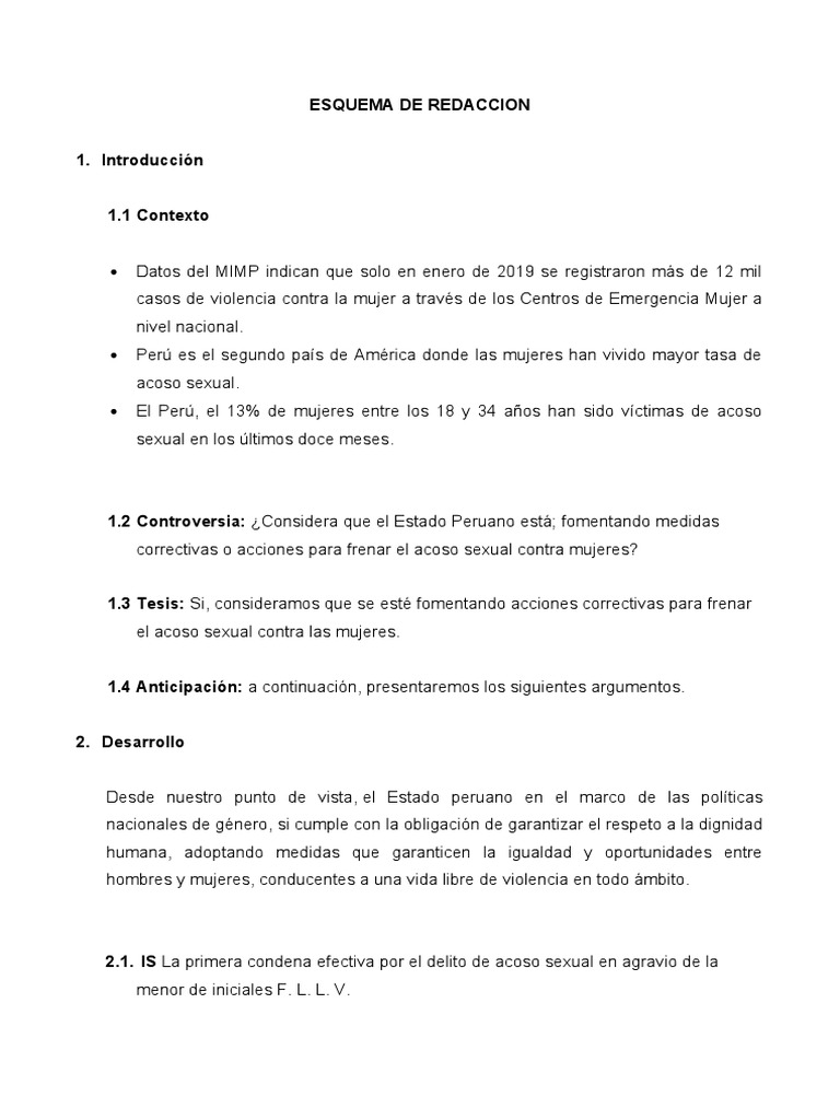 Esquema de Redaccion | PDF | Acoso sexual | La violencia contra las mujeres