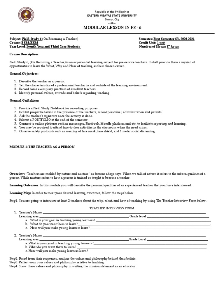 Modular Lesson in Fs - 6 | PDF | Community | Teachers