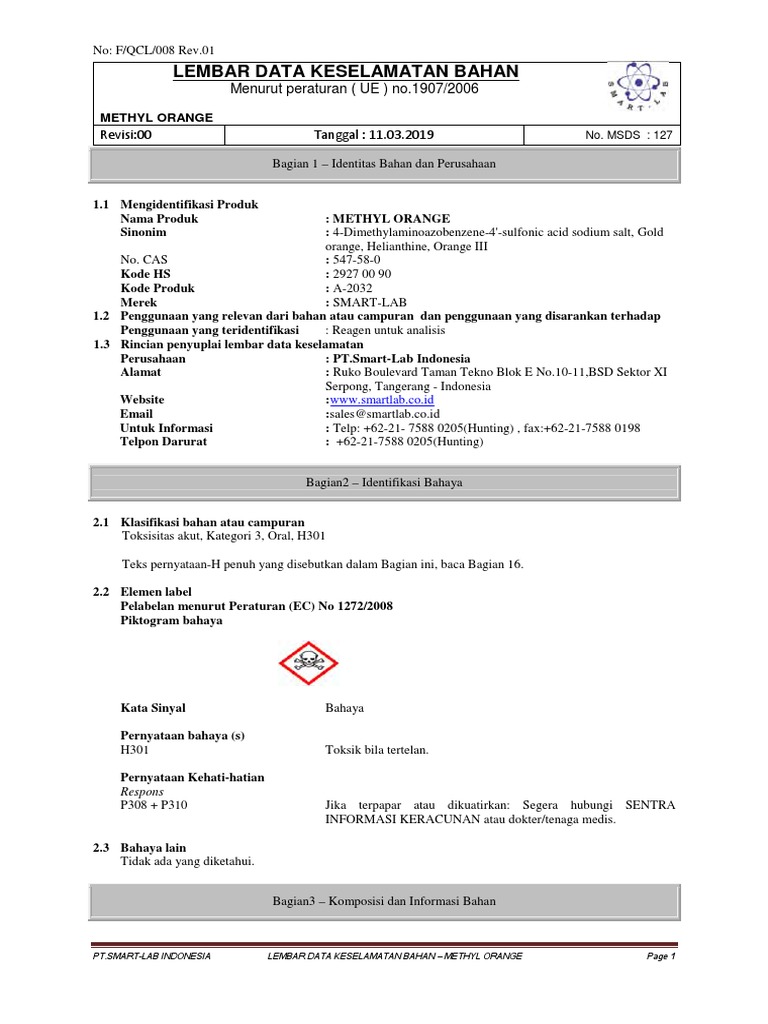 MSDS Methyl Orange (Indo) | PDF