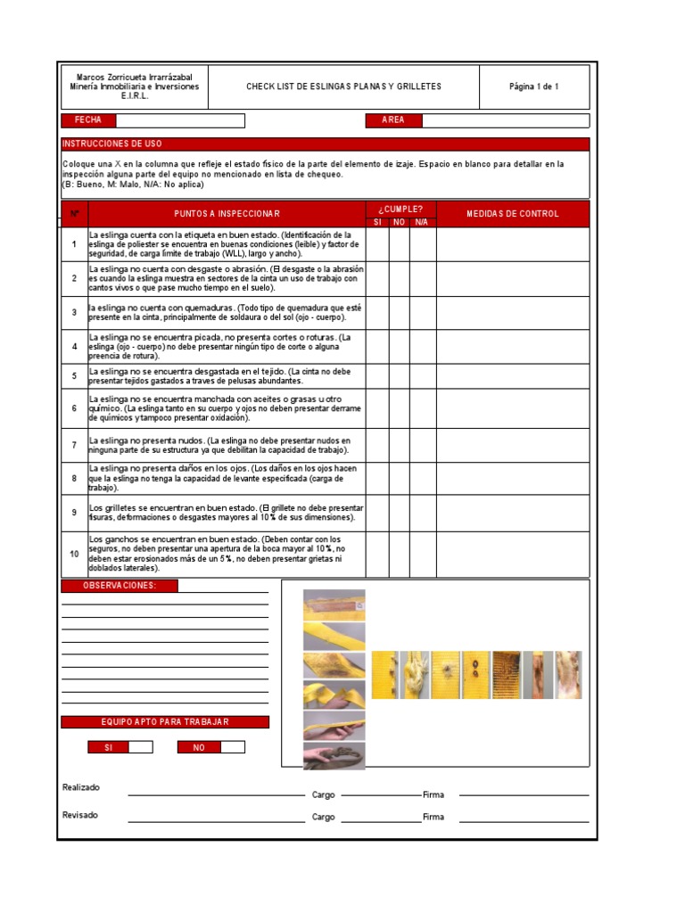 Check List de Eslingas Planas | PDF | Naturaleza