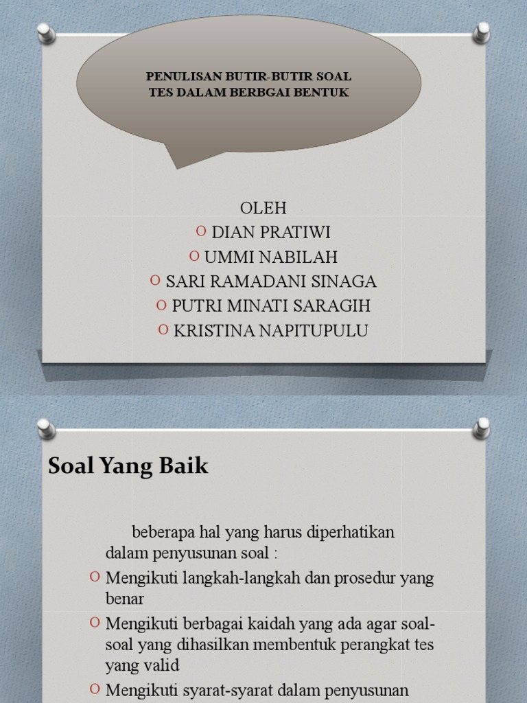 Penulisan Butir-Butir Soal Tes Dalam Berbagai Bentuk Kelompok - 4 | PDF ...
