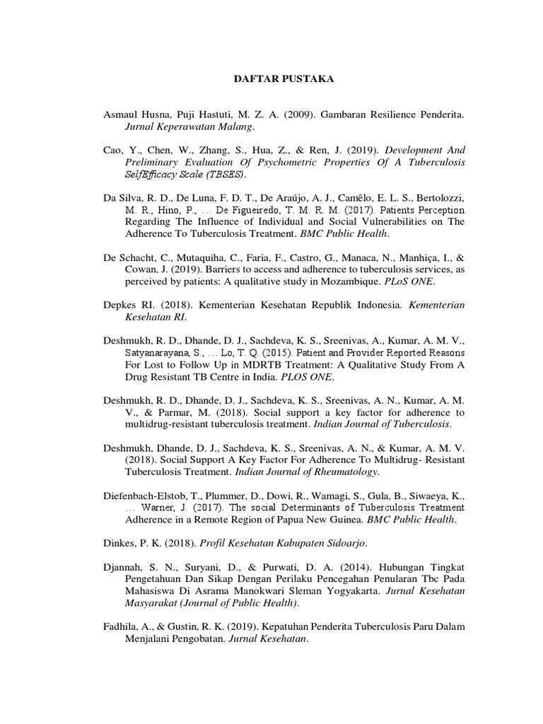 Jurnal Keperawatan Malang.: Daftar Pustaka | PDF | Tuberkulosis | Perawatan Kesehatan