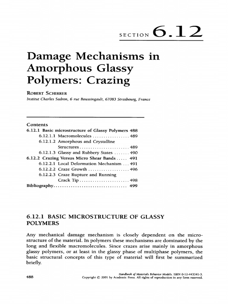 Damage Mechanisms in Amorphous Glassy Polymers: Crazing: Robert ...