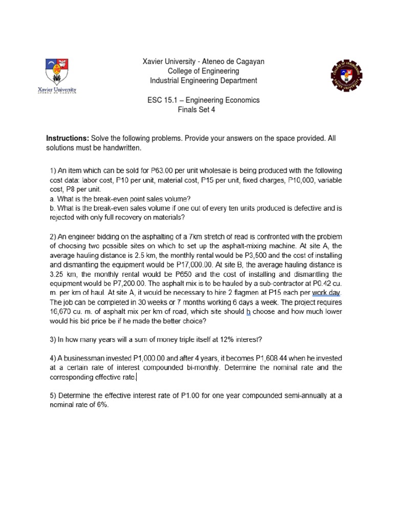 Instructions: Solve The Following Problems. Provide Your Answers On The ...