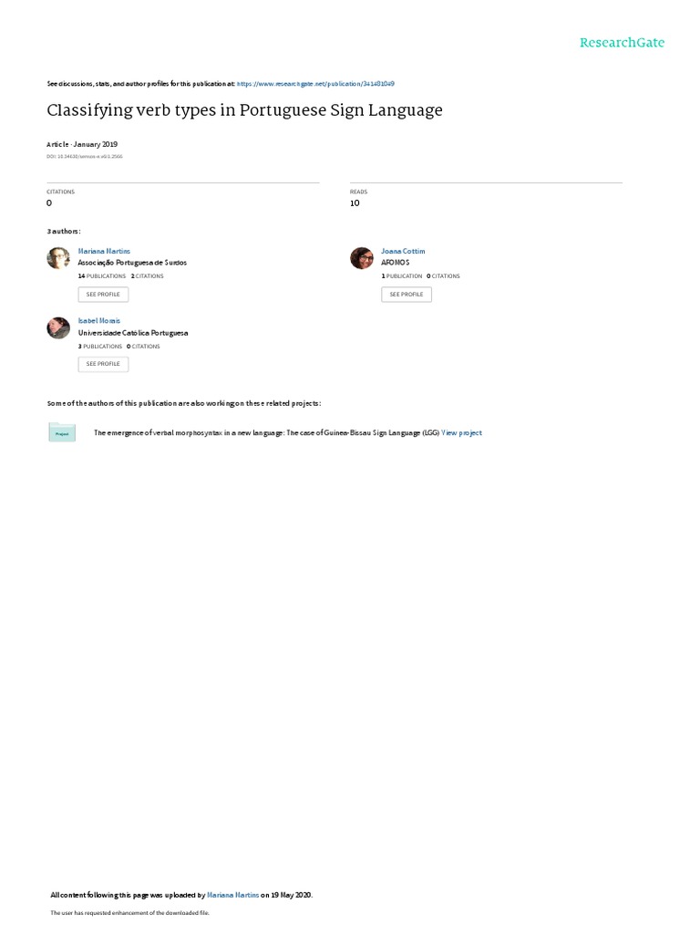 Classifying Verb Types in Portuguese Sign Language: January 2019 | PDF ...