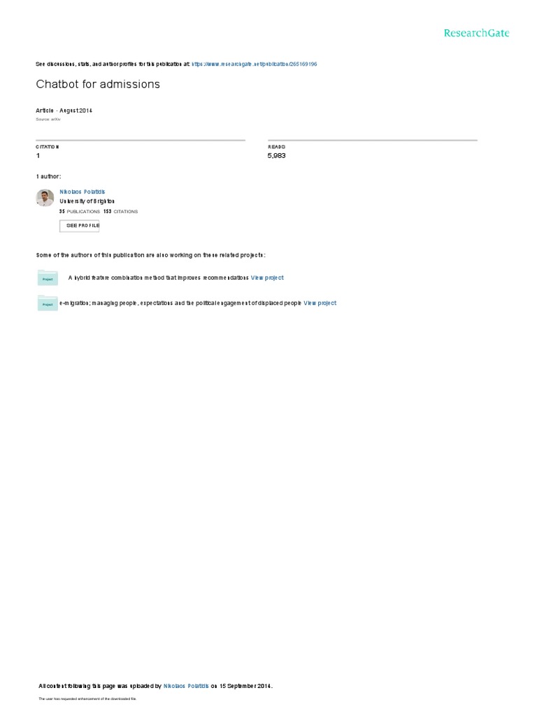Chatbot - For - Admissions (DONE) | PDF | Application Programming Interface | Databases