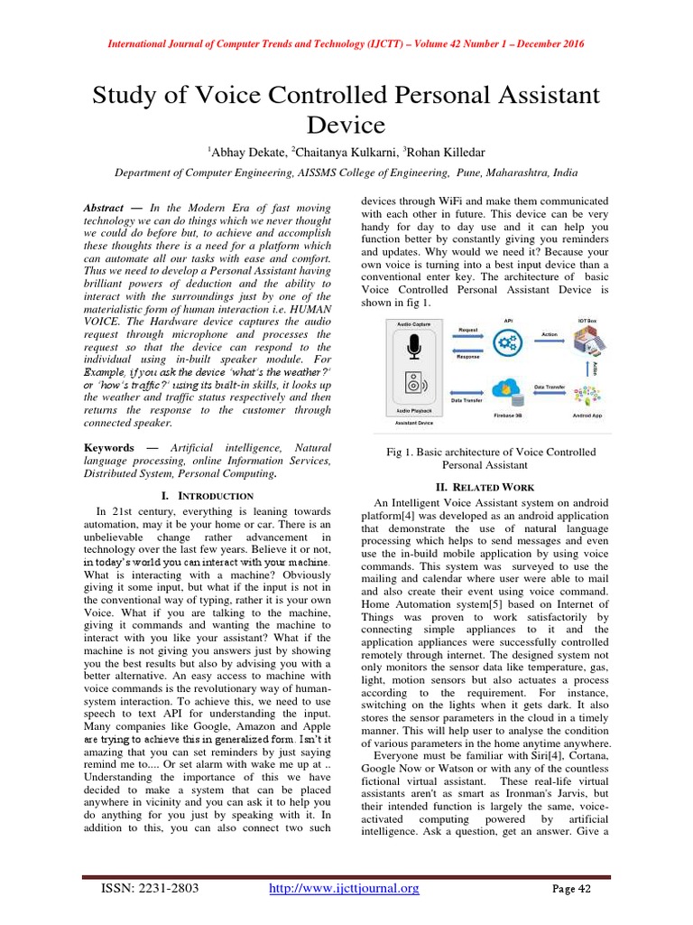 Study of Voice Controlled Personal Assistant | PDF | Cloud Computing ...