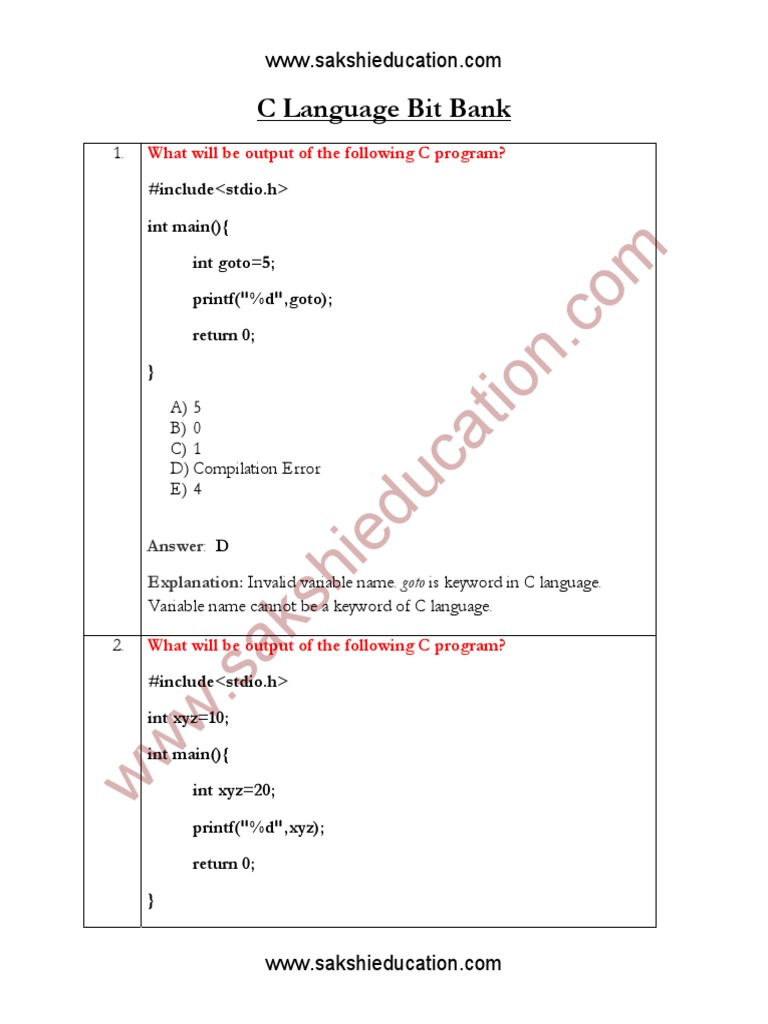 C Language Questions Answers Explanation Pdf Pdf Pointer Computer Programming Computer