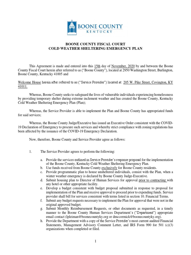Contract Cold Weather Sheltering Emergency Plan Operation 2020-2021 ...