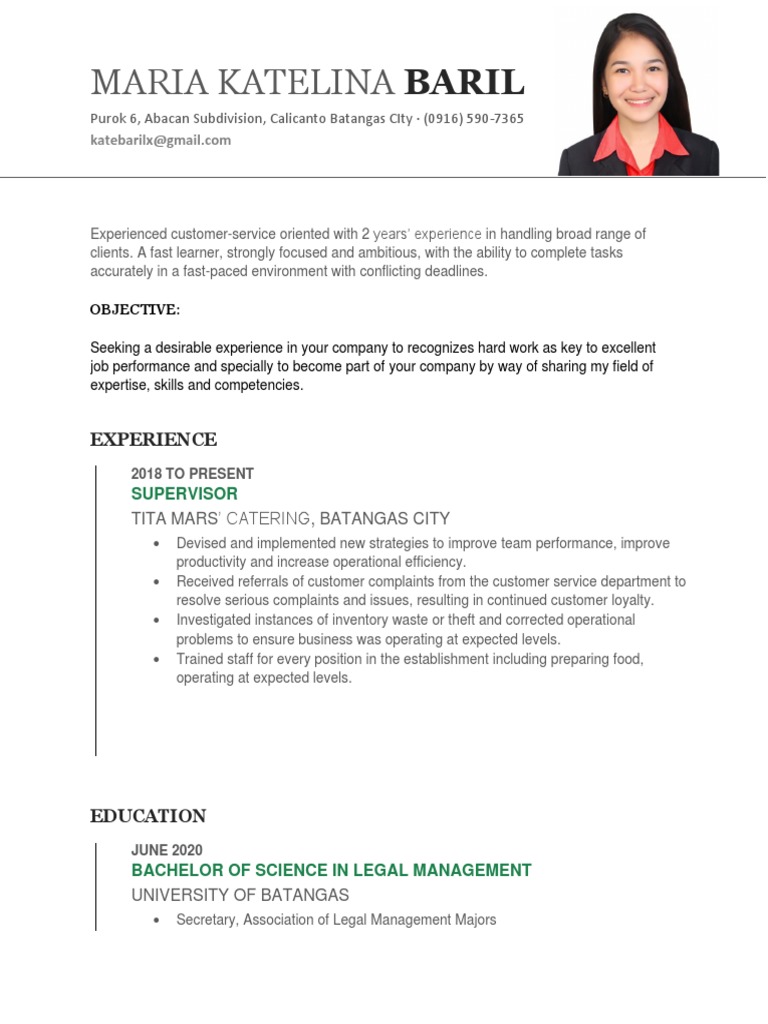 Baril, Maria Katelina - Resume | PDF | Business | Behavior Modification