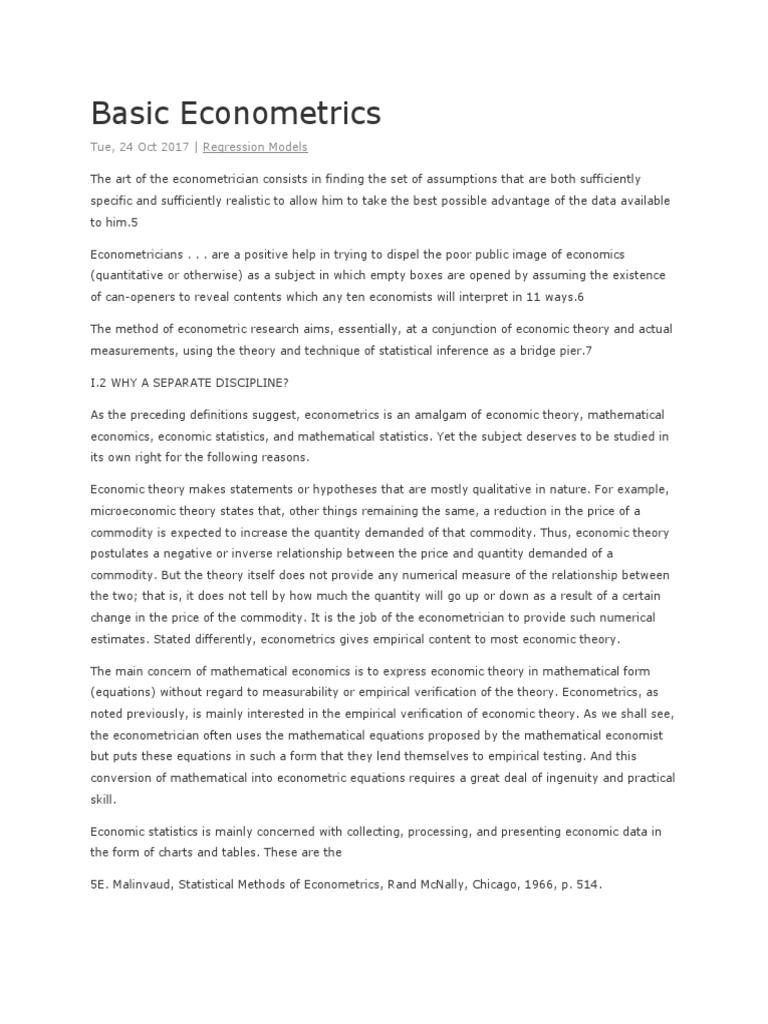 Basic Econometrics: Tue, 24 Oct 2017 - Regression Models | PDF ...