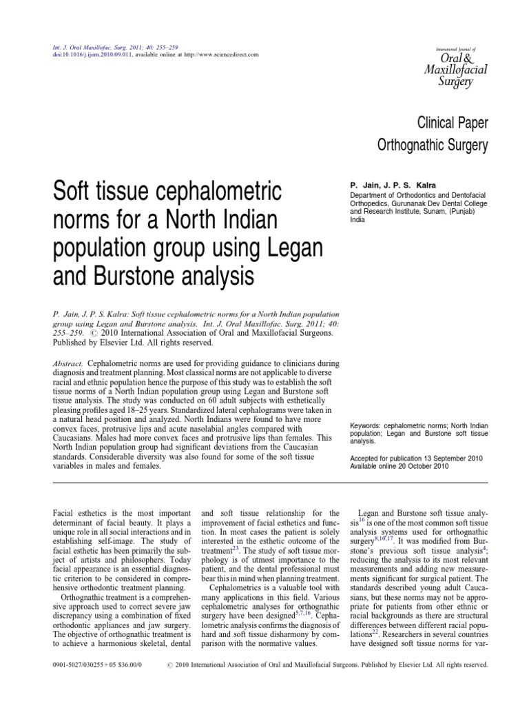 Soft Tissue Cephalometric Norms For A North Indian Population Group Using Legan and Burstone ...