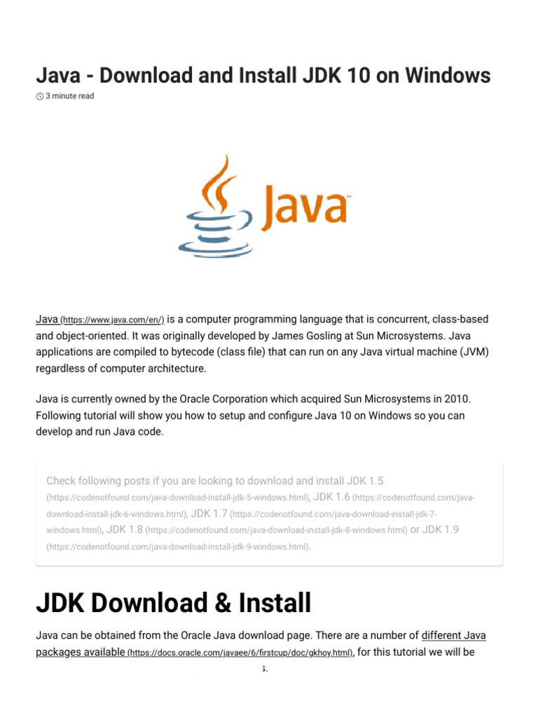 Java - Download and Install JDK 10 On Windows PDF | PDF | Java (Software Platform) | Java ...