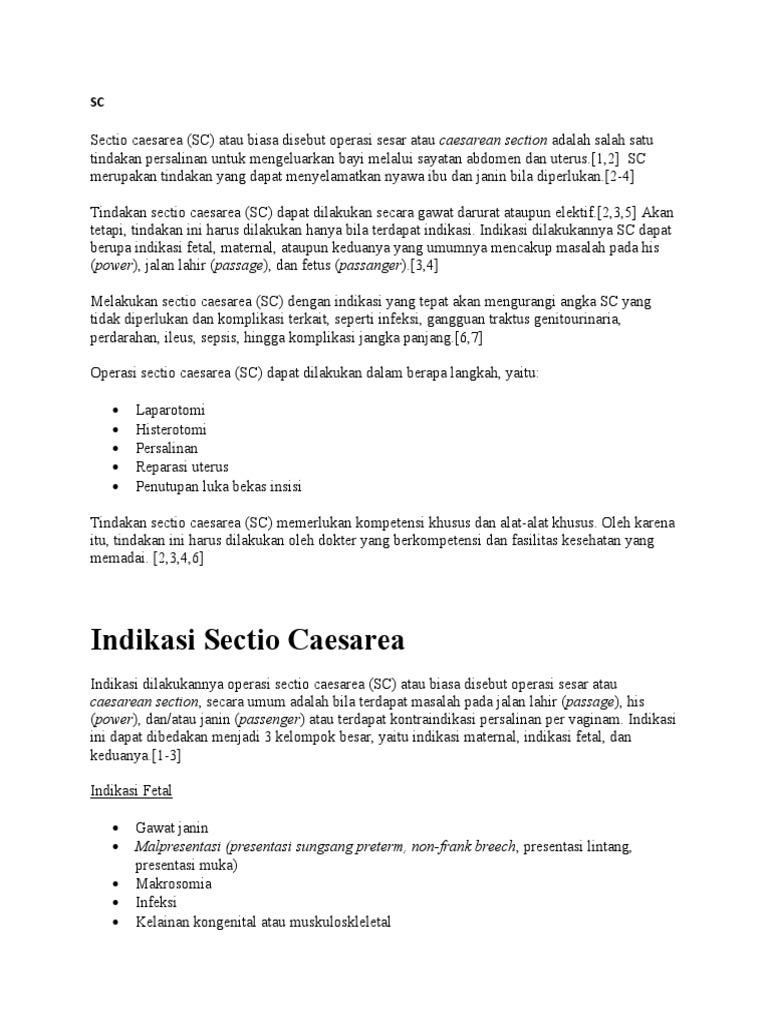 Indikasi Sectio Caesarea: Caesarean Section, Secara Umum Adalah Bila ...
