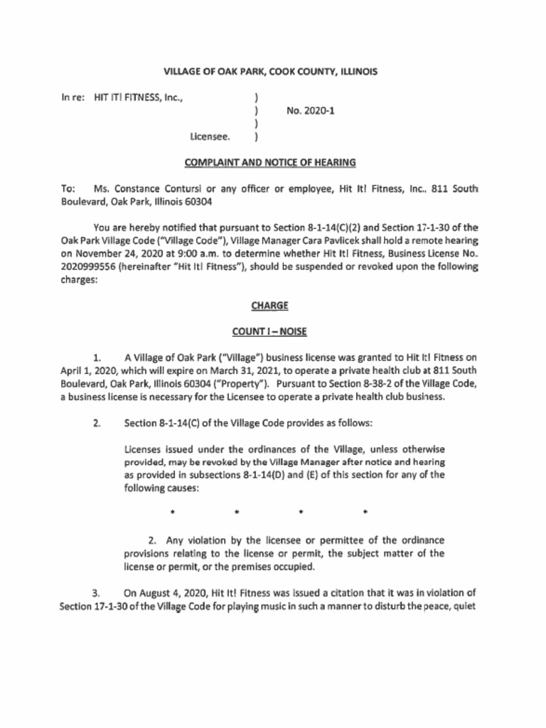 Complaint and Notice of Hearing | PDF | Nuisance | License