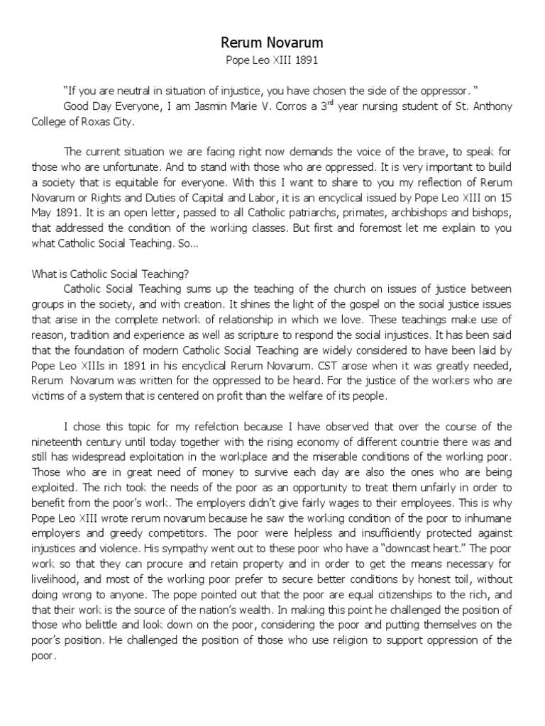 A Call for Justice and Human Dignity: An Analysis of Pope Leo XIII's ...