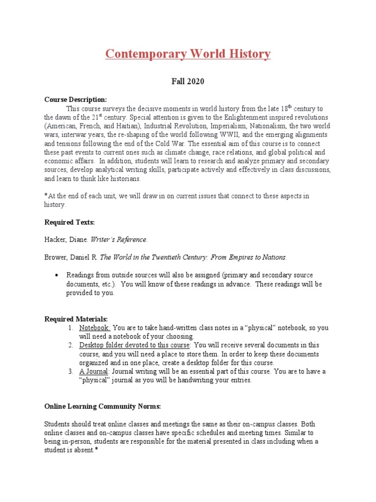 Contemporary World History: Fall 2020 | PDF | Educational Technology ...