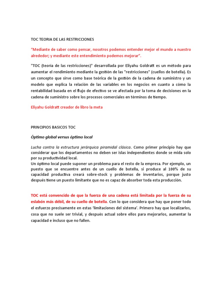 Toc Teoria de Las Restricciones | PDF | Contabilidad | Teoría
