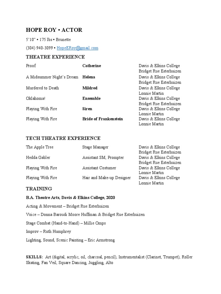 Hope Roy - Actor & Theatre Experience | PDF