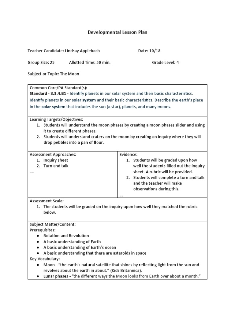 Moon Lesson Plan | PDF | Moon | Solar System