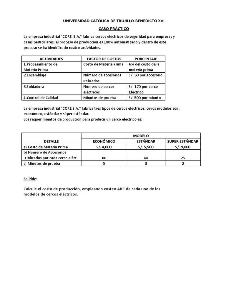 Caso Práctico Costos Abc Pdf