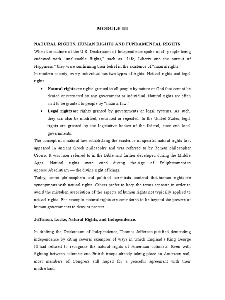 Natural Rights, Human Rights and Fundamental Rights | PDF | Human ...