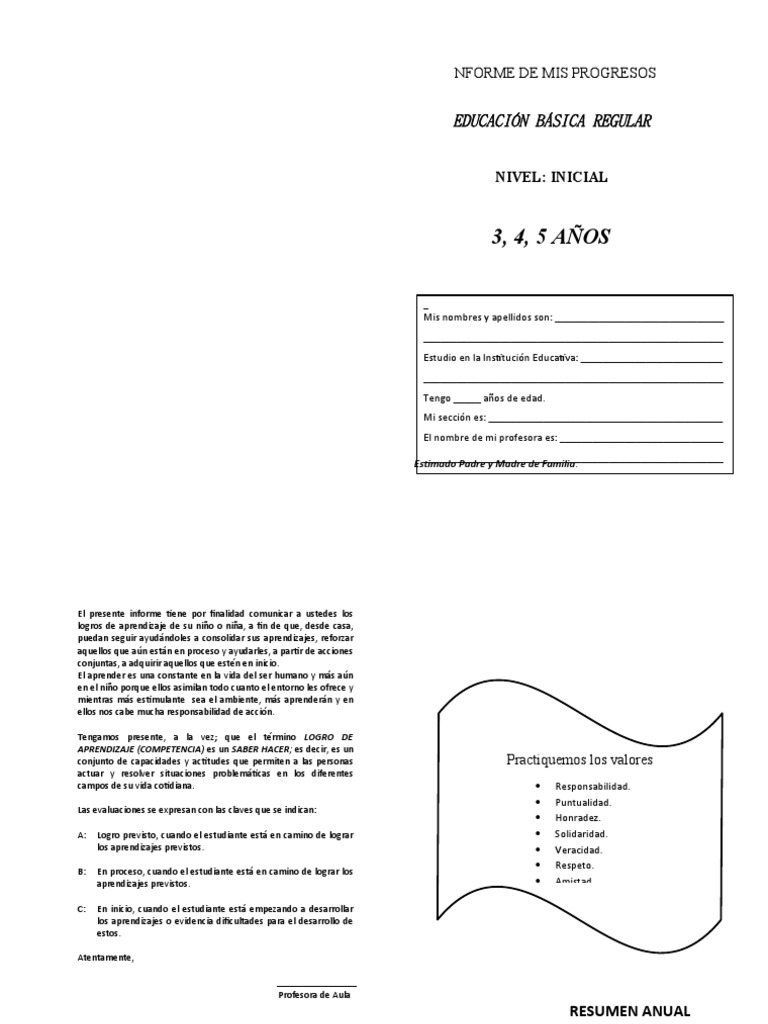 Informe de Progreso Escolar Inicial | PDF