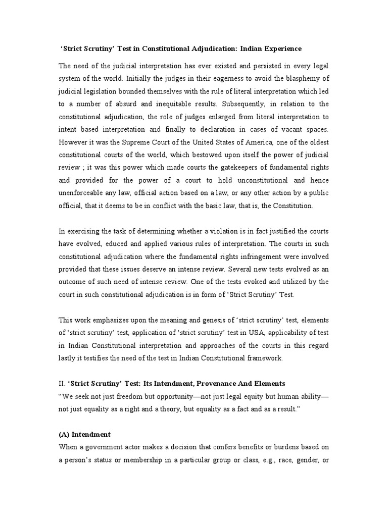 Strict Scrutiny' Test in Constitutional Adjudication: Indian Experience ...