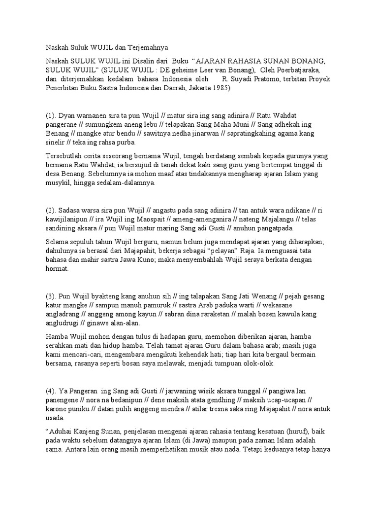Naskah Suluk WUJIL Dan Terjemahnya | PDF