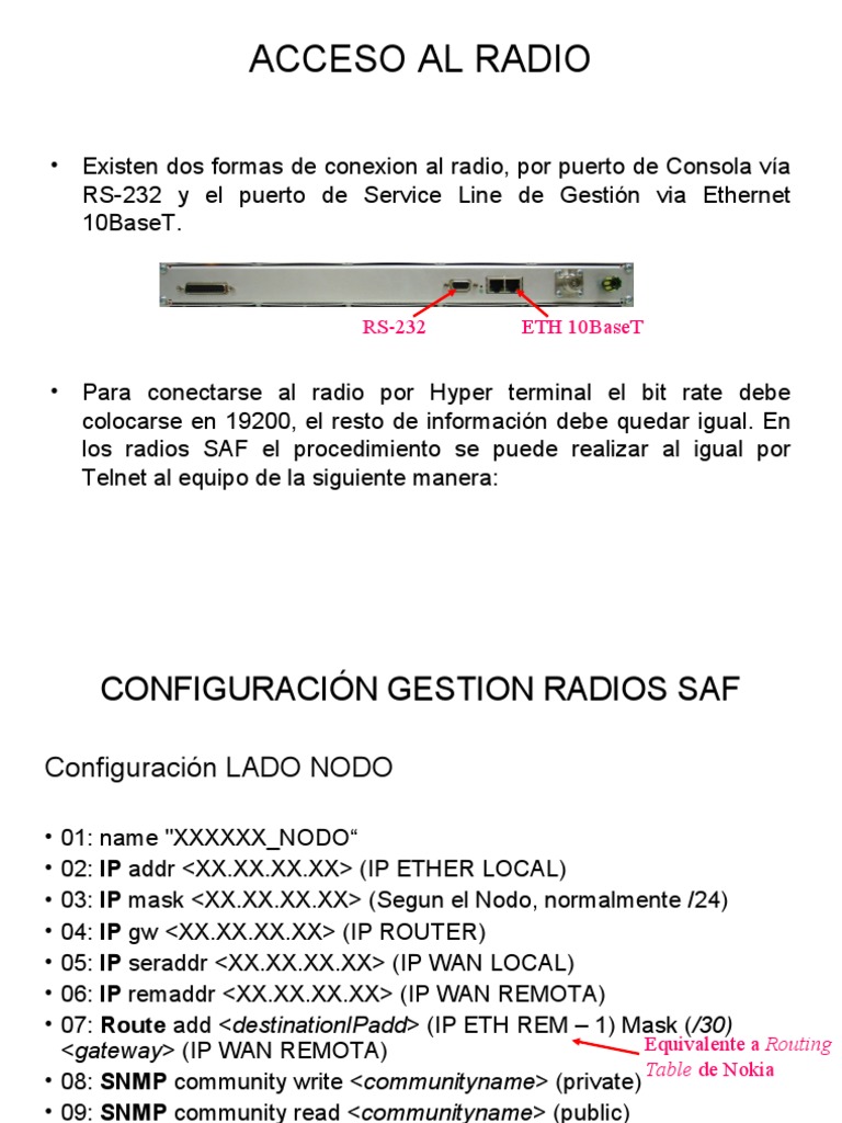 Configuración de Radios SAF y Gestión IP | PDF | Dirección IP ...