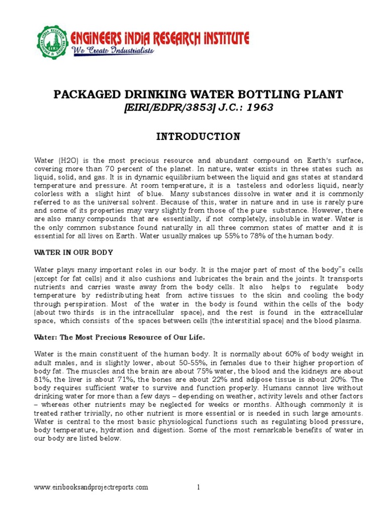 Project Report On Packaged Drinking Water Bottling Plant | PDF | Human ...