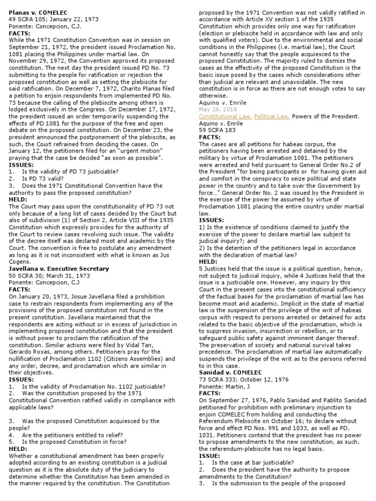 SHORTER CONSTI LAW 1 CASE DIGESTS Based On SYLLABUS | PDF | Constitutional Amendment | Constitution