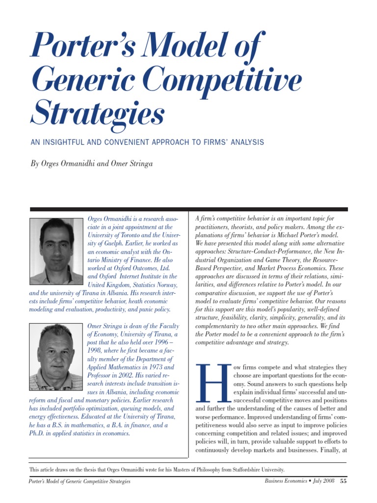Porter's Model of Generic Competitive Strategies: by Orges Ormanidhi ...