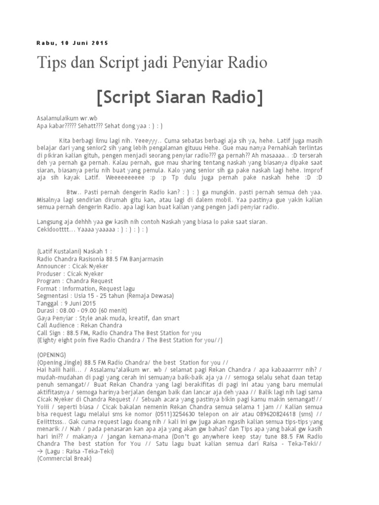 Tips Dan Script Jadi Penyiar Radio | PDF