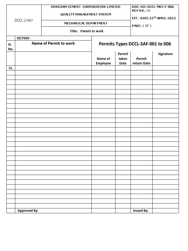 Work Permit Dccl-Mec-F-006 | PDF