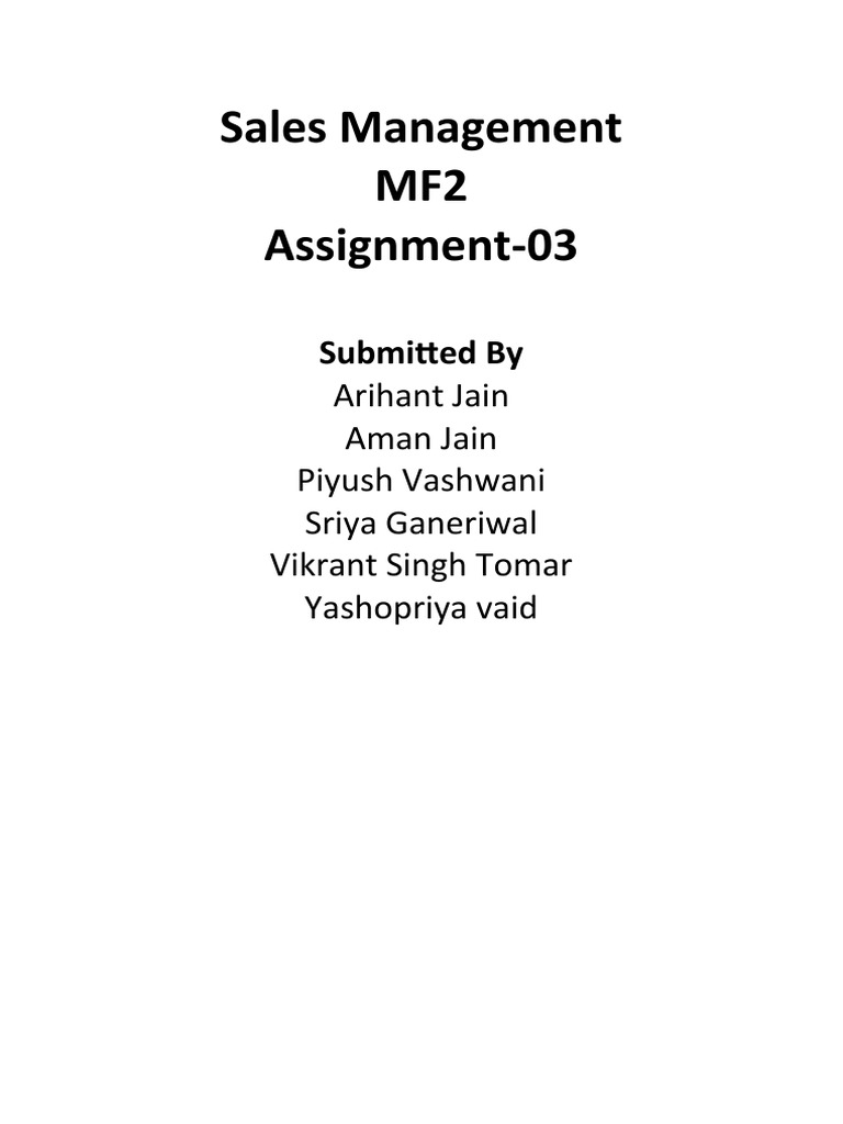 Sales Management MF2 Assignment-03 | PDF | Banks | Financial Services