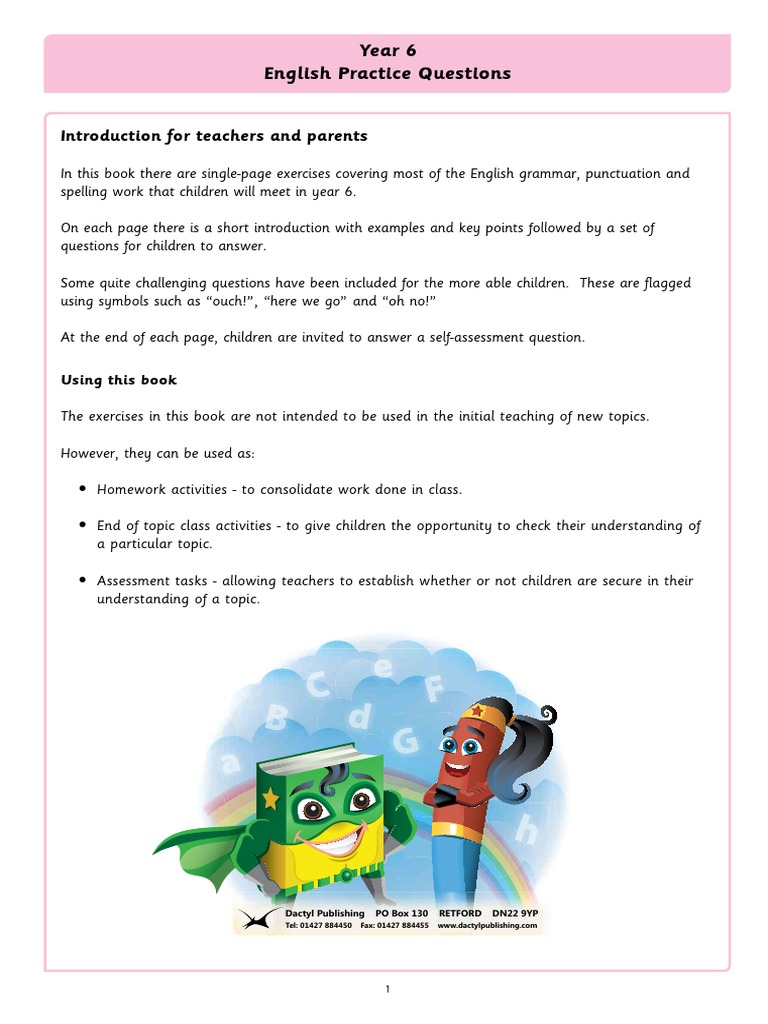 Year 6 English Practice Questions Answer Booklet | PDF | Adverb ...