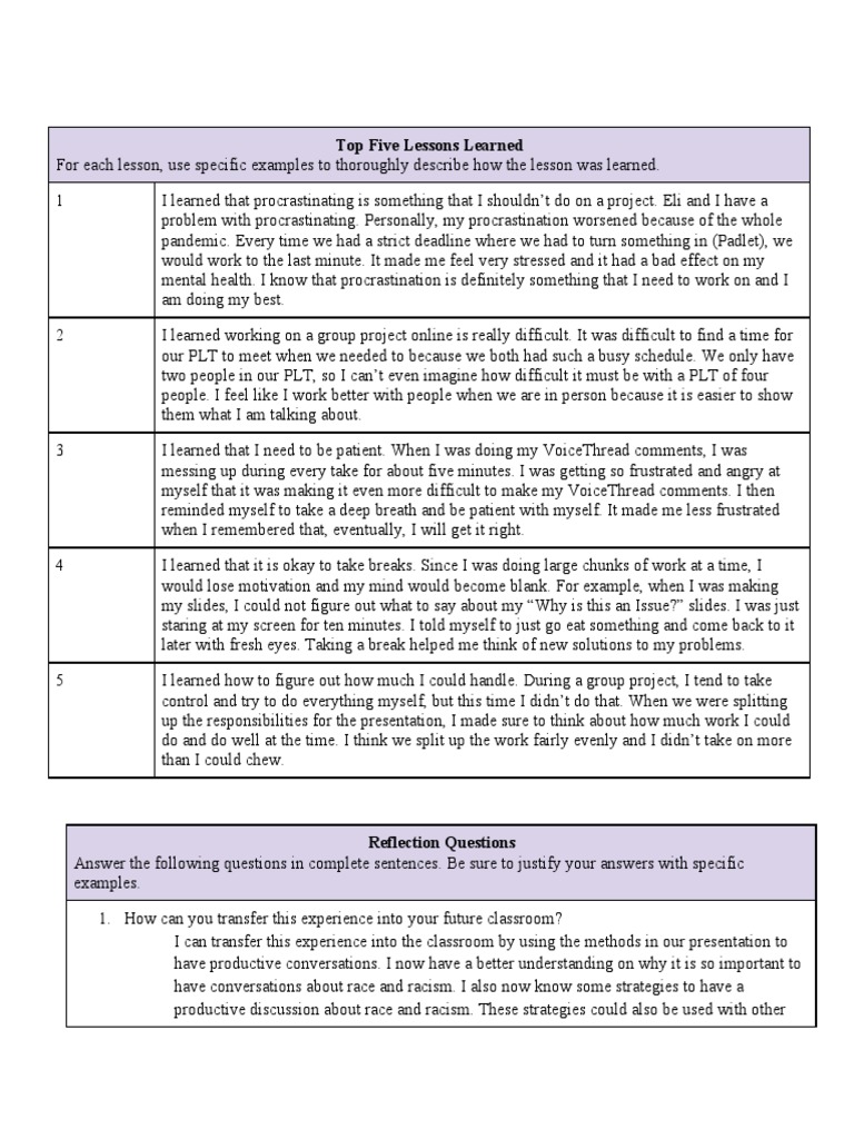SLP Reflection | PDF | Service Learning | Critical Thinking