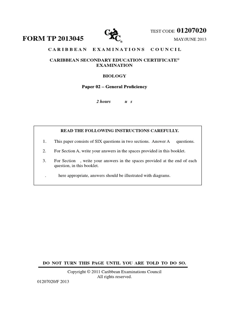 CSEC Biology June 2013 P2 PDF | PDF | Hormone | Pancreas