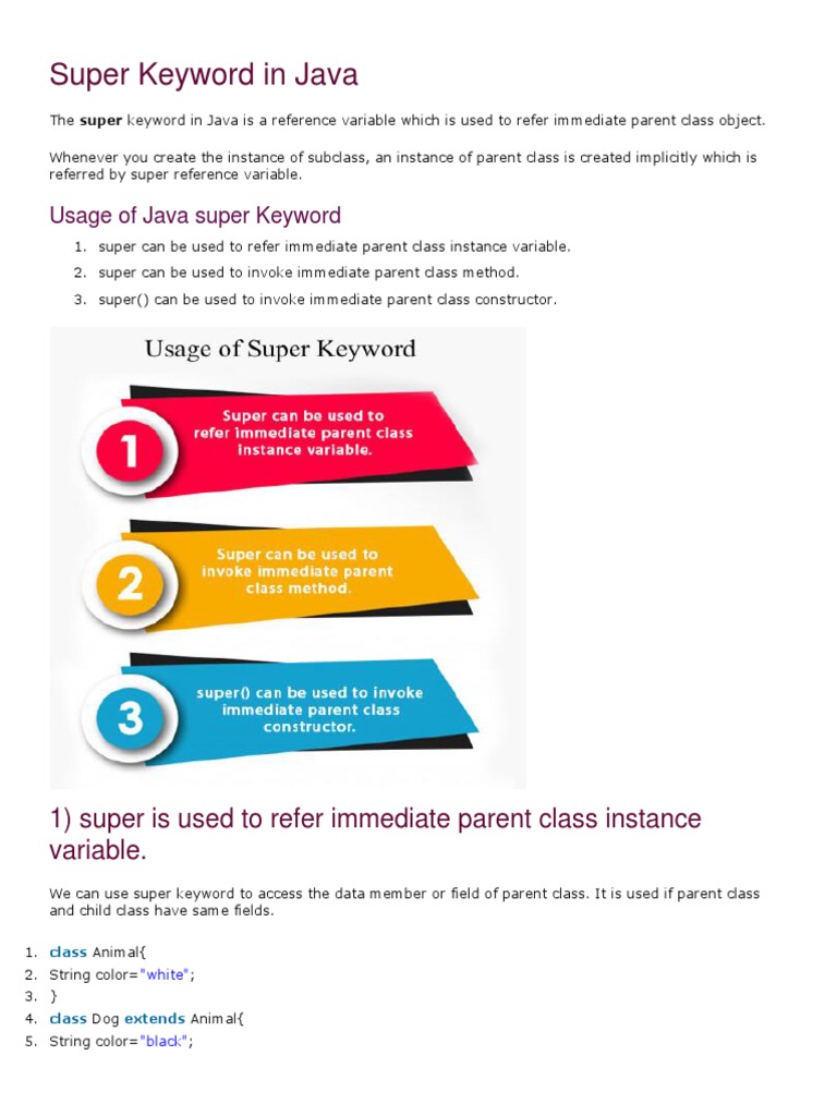 Usage Of Java Super Keyword Pdf Class Computer Programming Inheritance Object Oriented 7582