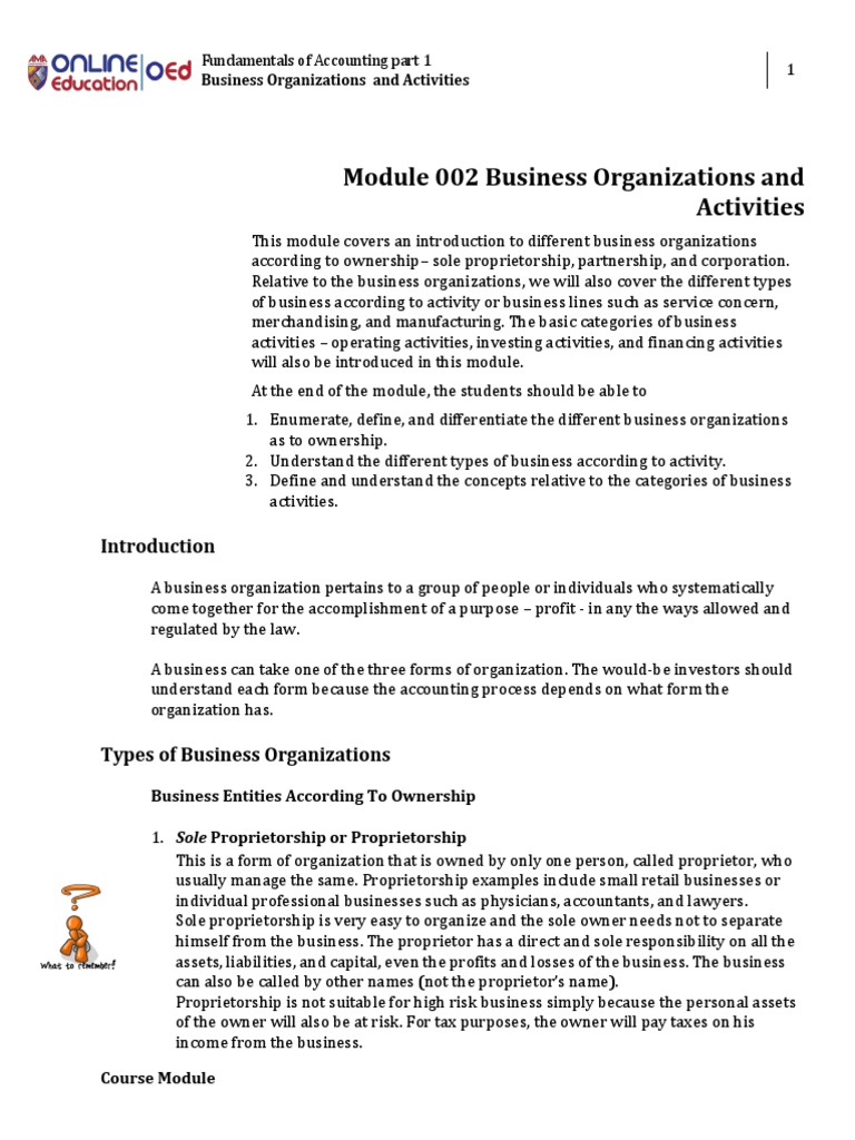 Types of Business Organizations and Activities | PDF
