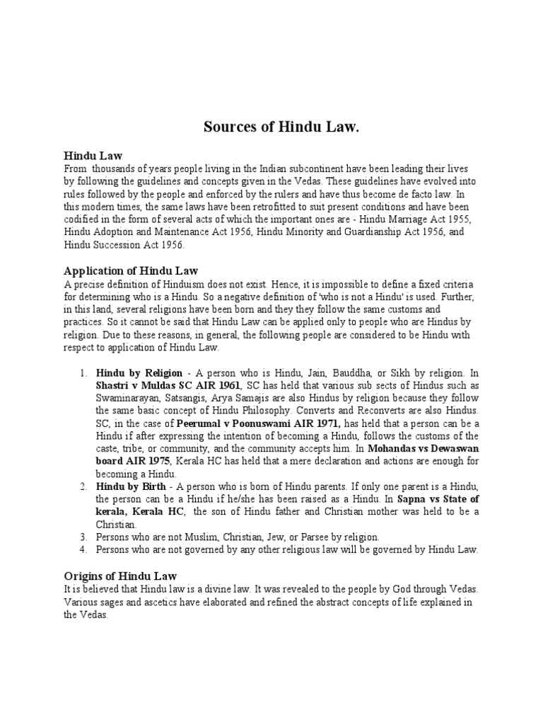 Sources of Hindu Law | PDF | Vedas | Precedent