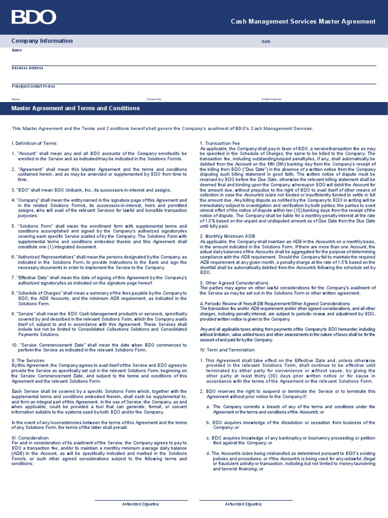 Exhibit 1 - CMS Master Agreement | PDF | Indemnity | Financial Transaction