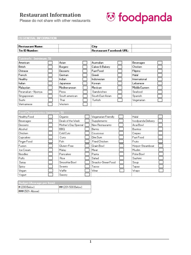 Restaurant Information Sheet Food Panda | PDF | Mobile Computers ...