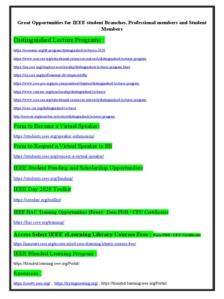 Great Opportunities For IEEE Student Branches | PDF