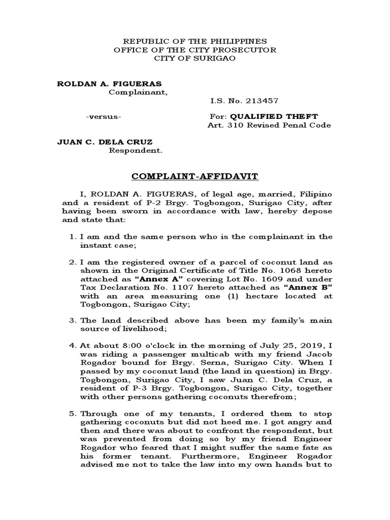Complaint-Affidavit for Qualified Theft | PDF | Theft | Crime & Violence